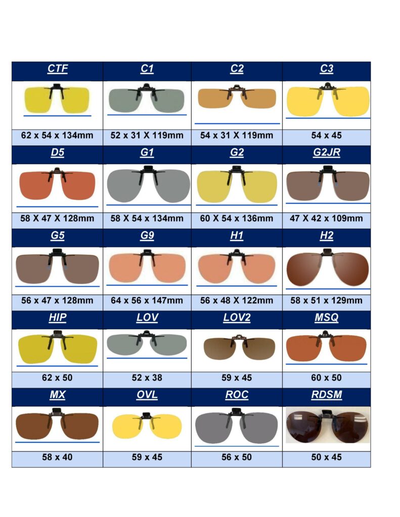 Polarized Clip on Flip up Sizing Chart - VS Eyewear